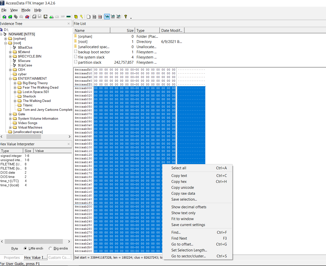 Cyber Forensics using FTK Imager. Indexing and deleted files recovery.